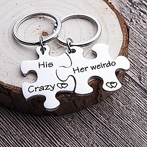 Couples Keychains Set His Crazy Her Weirdo Best Christmas Gifts Stocking stuffer Birthday Gift for Couple Husband Wife Girlfriend Boyfriend Him Her Personalized Puzzle Piece Pendant Key Chain Charm