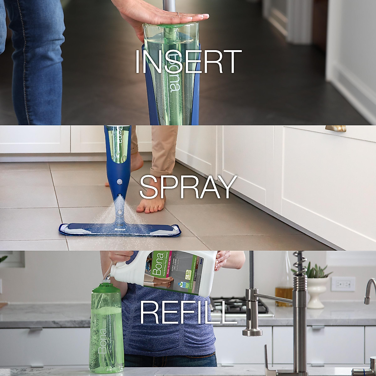 Bona Multi-Surface Hard Floor Cleaner Spray Mop Cartridge - 34 fl oz - Unscented - Refillable - Residue-Free Floor Cleaning Solution for Bona Spray Mops - Stone, Tile, Laminate, and Vinyl Floors