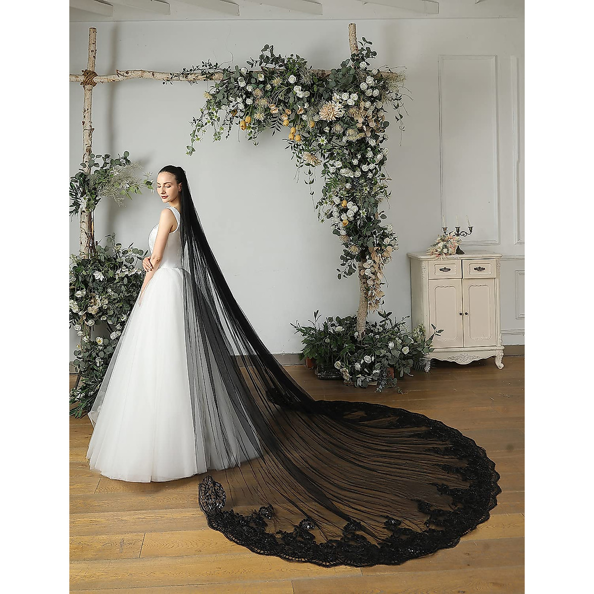 EllieHouse Womens 1 Tier Cathedral Length Wedding Bridal Veil With Comb X66 Black