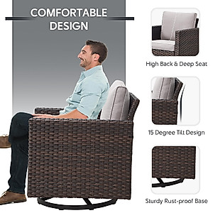 Artfurniz 5 Piece Wicker Patio Furniture Set - Outdoor Swivel Rocker Chairs Set with 3 Seat Sofa and Ottomans, Small Patio Conversation Sets Proch Furniture for Balcony Deck - Brown/Beige