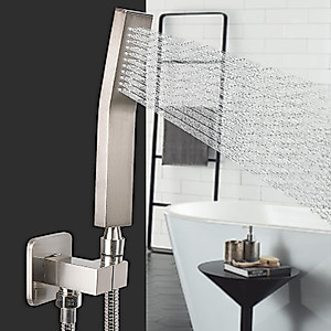 NearMoon Brass Hand Held Shower Head, Luxury High Pressure Showerhead Kit with Wall Connector and Hose Set, for Bathroom Showering System Contemporary Square Style (Brushed Nickel)