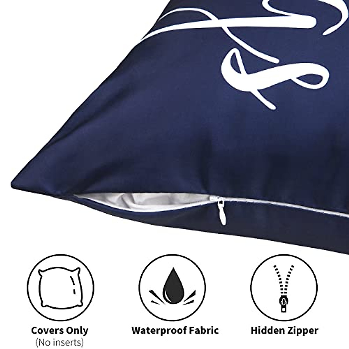 Merrycolor Set of 4 Outdoor/Indoor Pillow Covers 18x18 Waterproof Navy Blue and White Floral Decorative Pillow Covers Outdoor Pillows for Patio Furniture
