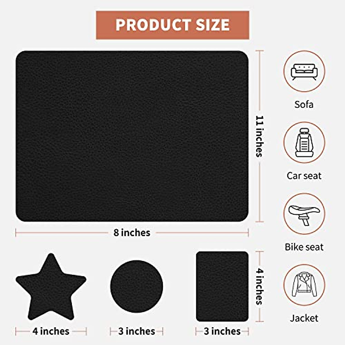 Besezx Leather Repair Patch,Leather Patches,8X11 inch,and Get 3 Additional Patches,Self-Adhesive,Multi Color,Can be Used for Sofa, Car Seat, Handbag, Jacket, Leather Products (Black)