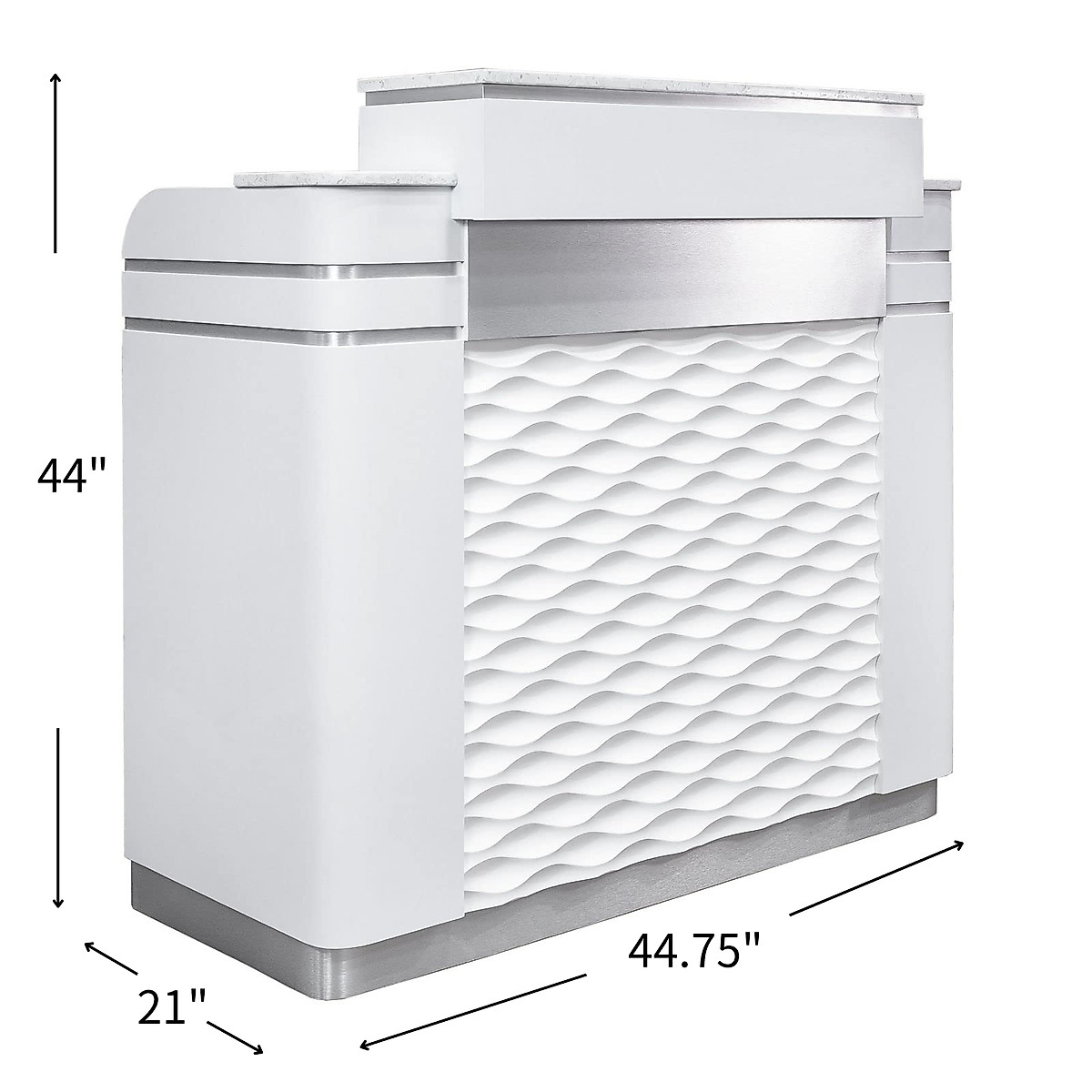 MAYAKOBA NAPA Reception Desk Square Table with LED Light and Marble Top, Office Restaurant Beauty Spa Salon Furniture, Luxe White/Silver Accents