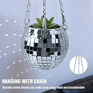 Disco Ball Planter, 4" Creative Mirror Ball Hanging Planters for Indoor Plants with Chain, Macrame Rope, Wooden Stand, Disco Ball Plant Hanger for Valentine's Decorations Hanging Plant, 1 piece