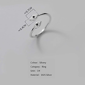 Black Evil Eyes Thin Line Sterling Silver Asymmetric Small Wrap Open Rings for Women Adjustable CZ Engagement Promise Statement Dainty Crystal Knuckle Finger Rings Her Sister