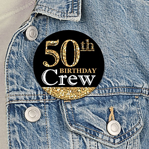 Big Dot of Happiness Adult 50th Birthday - Gold - 3 inch Birthday Party Badge - Pinback Buttons - Set of 8