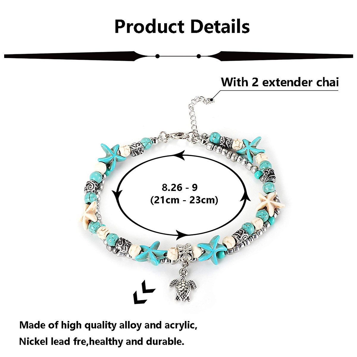 Finrezio 8PCS Anklets for Women Adjustable Boho Turtle Starfish Beac Ankle Bracelets Foot Jewelry Set Handmade