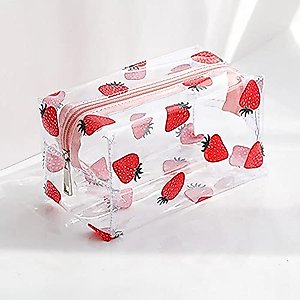 Clear Large Capacity Pencil Cases,Portable Cosmetic Makeup Bag,Fruit Printed Pencil Bag Pouch Stationery Box(red Strawberry)