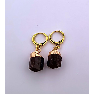 Natural Black Tourmaline Gold Dangle Earrings NBTGDE2