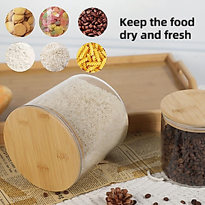 AMOTIE Set of 3 Glass Food Storage Containers with Airtight Bamboo Lid, Glass Storage Canisters, Large Glass Food Jar, Glass Flour and Sugar Containers…