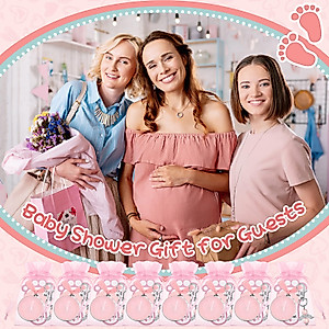 Landical 50 Sets Baby Shower Favors for Guests Including 50 Unscented Tealight Baby Shower Candles 50 Angel Keychains 50 Gift Bags 50 Baby Shower Cards for Baby Shower Gender Reveal Party(Pink)