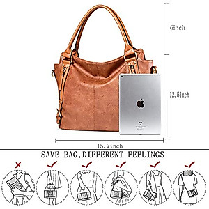Panzexin Women Handbags, Vintage Large Capacity Shoulder Bags Tote, Chic PU Leather Handbags Brown