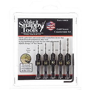 Make it Snappy Tools Brand Quick-Change 5-Pc. Countersink Drill Bit Set with Case. Proudly Made in The USA
