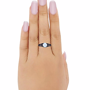 Solitaire Ring Oval Created White Opal Black Tone 925 Sterling Silver Celtic Accent, Size-7
