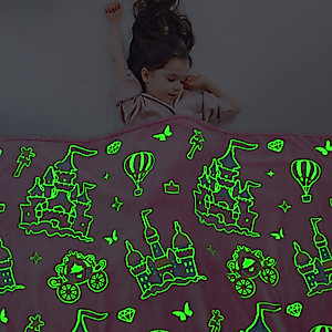 BORORO Princess Blankets for Girls - Glow in The Dark Blanket Castle Pink Blanket Birthday Gifts for Toddler Kids Girls Blankets