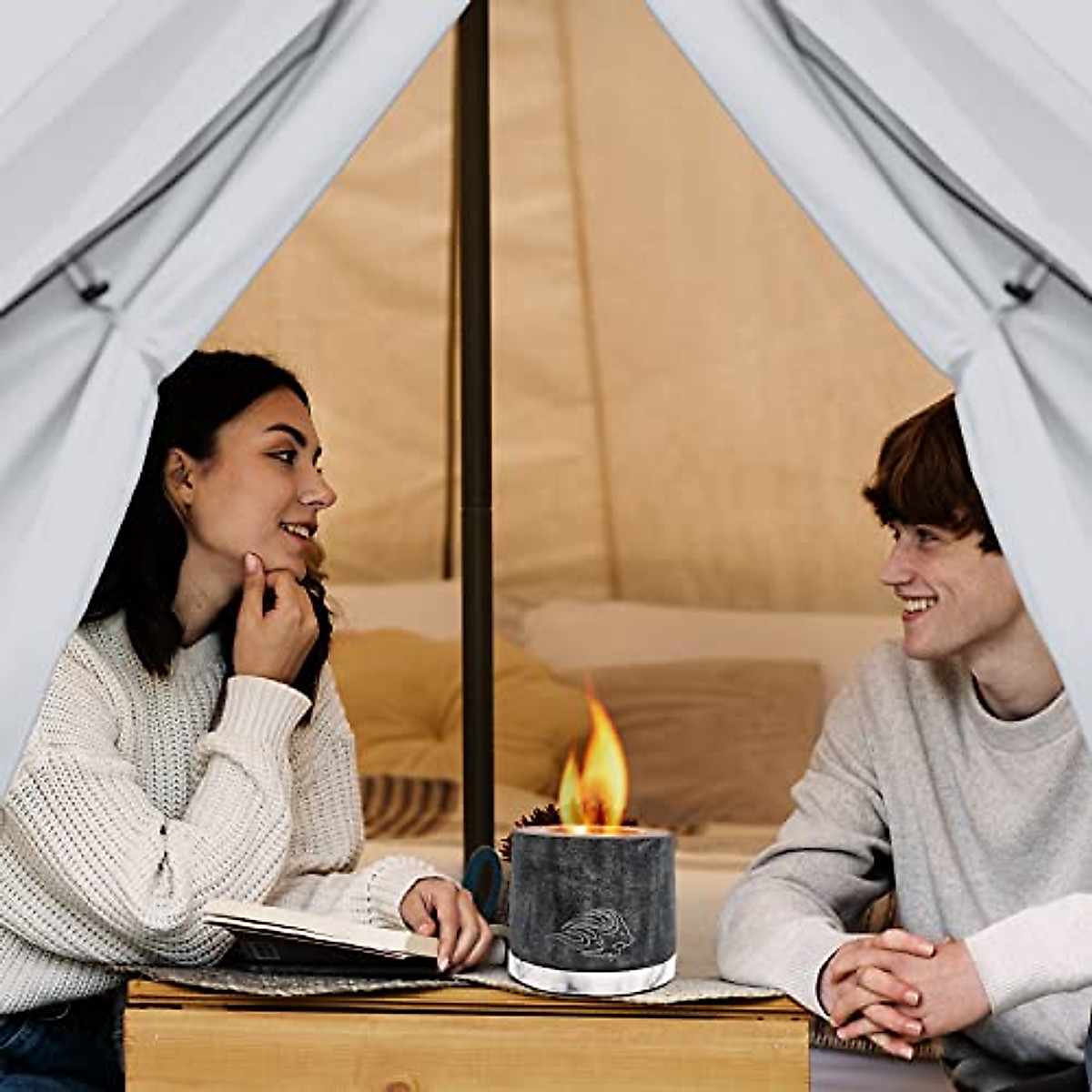 Table top Fire Pit Bowl - Concrete Tabletop Portable Rubbing Alcohol Fireplace Indoor Outdoor Decor Long Time Burning Smokeless Odorless Smores Maker with fire Extinguisher