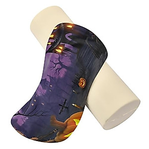 xigua Halloween Pumpkin Neck Roll Pillow for Neck Relief with Removable Washable Cover - Memory Foam Round Cylinder Bolster, Ergonomically Designed for Head, Neck, Back, and Legs