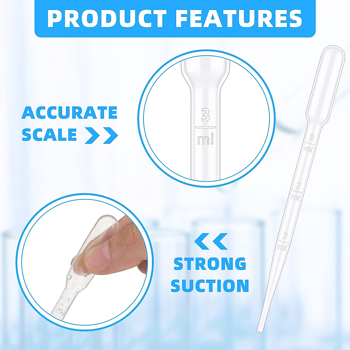 Buryeah 1000 Pcs Plastic Pipettes Droppers 3ml Disposable Transfer Pipettes Eye Dropper Small Graduated Pipettes Dropper for Science Laboratory, DIY Art, Essential Oils Makeup