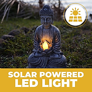VP Home Buddha Statue for Home and Outdoor Decor Solar Powered Flickering LED Garden Light Zen Meditation Spiritual Room Decor (Glowing Serenity Meditative Buddha)