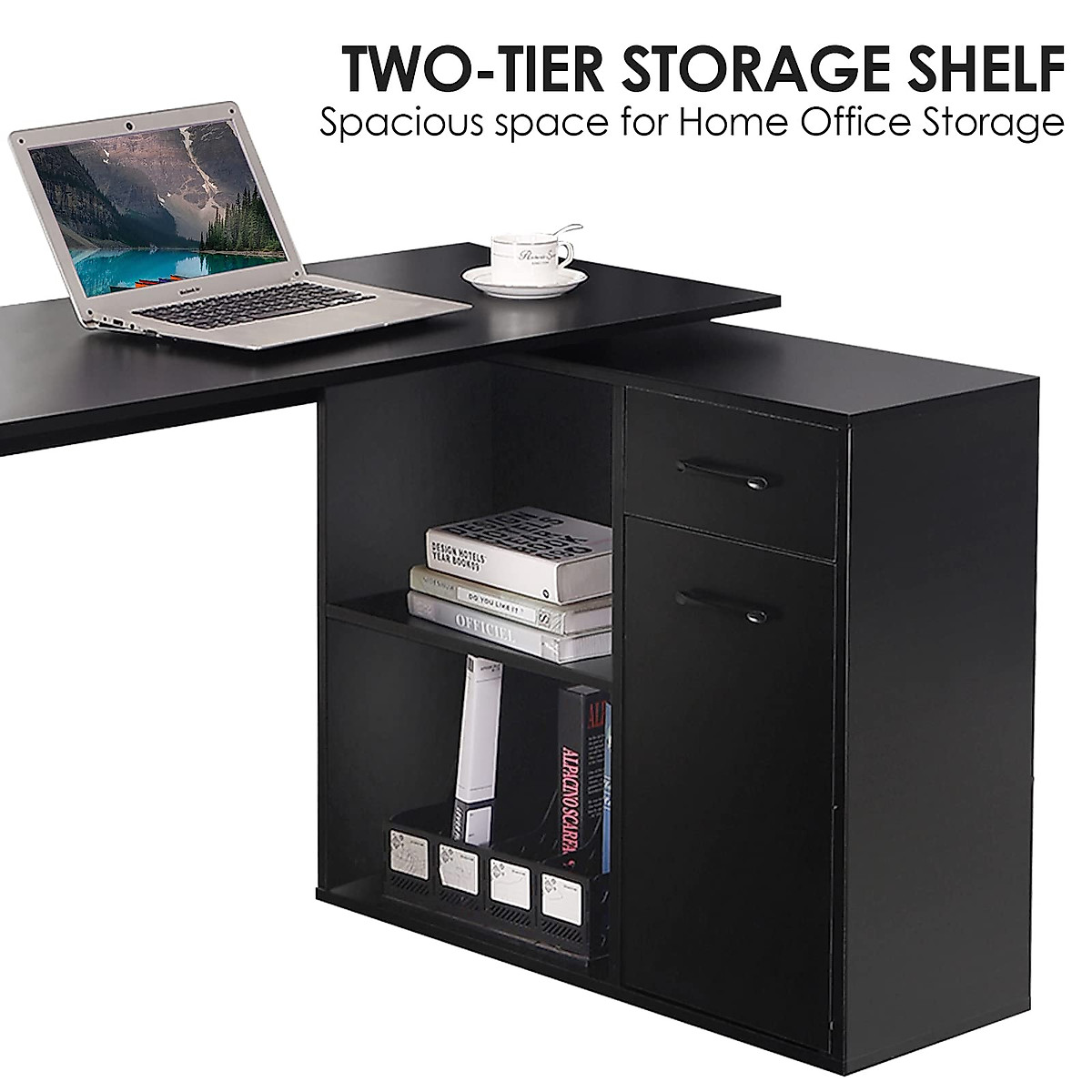 VANSPACE L-Shaped Rotating Computer Desk with Storage Shelves 68 inch Home Office Desk Corner with Drawers and File Cabinet Multipurpose Study Writing Table for Bedroom Small Space Black