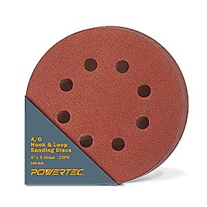 POWERTEC 45024 5 Inch 8 Hole Hook and Loop Sanding Discs, 240 Grit, 25 PK, Sandpaper for Random Orbital Sanders