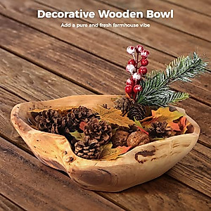 Homaisson 12''x10'' Decorative Wooden Bowl, Natural Handmade Wavy Live Edge Bowl for Dining Room Kitchen Table Home Decor, Farmhouse Wooden Fruit Bowl, Decorative Bowl for Nuts Keys Jewelry Display