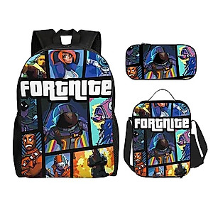 Nuogevf Backpack for Kids, Game 17.3in Backpack for Teens Kids Boys, Lightweight Elementary Middle Bookbag for Students School Bookbag Set with Lunch Box and Pencil Case,3Pcs-A3