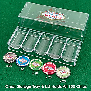 100 Piece "Las Vegas" Design Poker Chips in Clear Plastic Tray