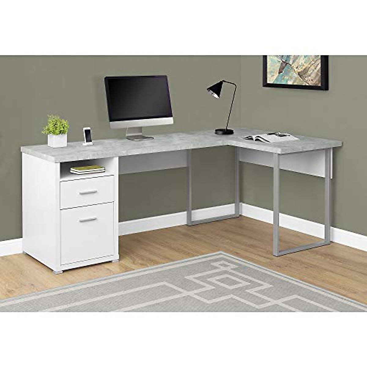 Monarch Specialties Computer Desk Left or Right Facing White / Cement-Look 80"L