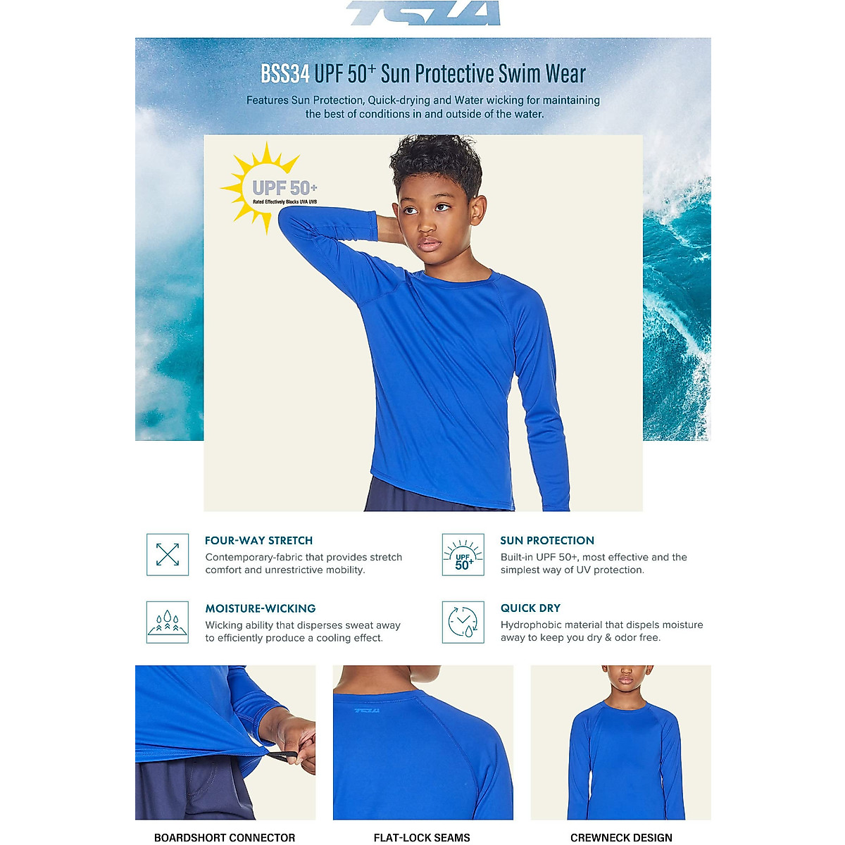 TSLA Kids Youth UPF 50+ Long Sleeve T-Shirt, Athletic Sports Dry Fit Sun Shirts, UV Sun Portection Fishing Shirts, Loose Fit Rashie Blue, 14