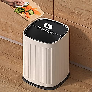 Mbillion Small Trash Can Open Top Metal Waste Bin 2.1Gal/8L,Stainless Steel Garbage Can with Inner Bin Hide Trash Bags, Double Layer Trash Can, Non-Slip Bottom Trash Bin, Without Lid