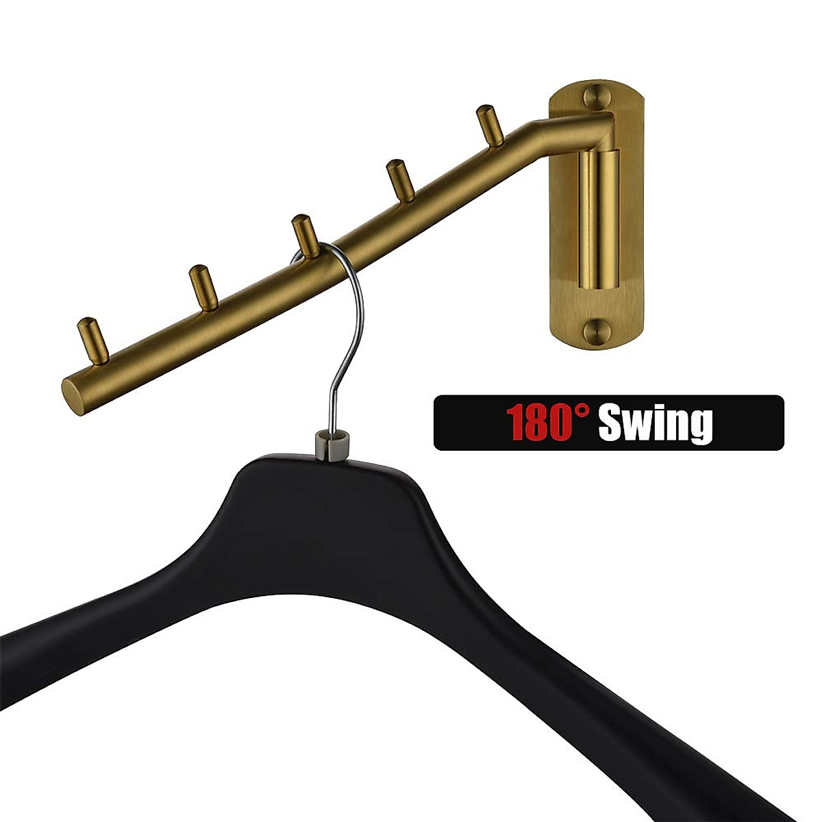 JQK Folding Clothes Hanger Rack, Stainless Steel Swing Arm Hook Holder, Clothing Hanging System Drying Closet Storage Organizer Brushed Gold Wall Mount, SHR100-BG