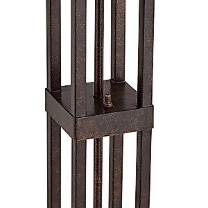 Robert Louis Tiffany Mission Southwest Tiffany Style Standing Floor Lamp with Night Light Art Deco 60.5" Tall Oiled Bronze Copper Stained Glass Shade Decor for Living Room Reading House Bedroom