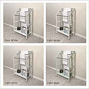 Asta Freestanding 3-Tier Towel Rack with Stainless Steel Towel Bars and Storage Shelf. Powder-Coated Metal Organizer with Adjustable TPR Levelers for Bath, Towels and Much More. B502 (Light Sage)