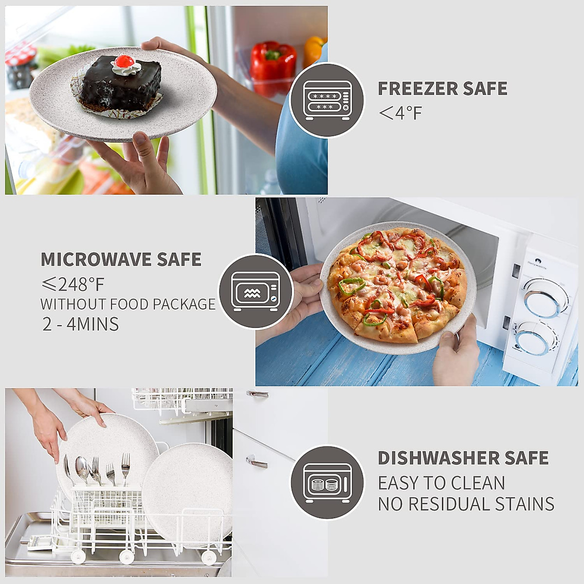 MISS BlG Dinner Plates,Plates,10 inches Plastic Plates Reusable Set of 8,for Children&Adult wheat straw dinnerware sets,No BPAs and No Chemical Dyes(Wheat White)