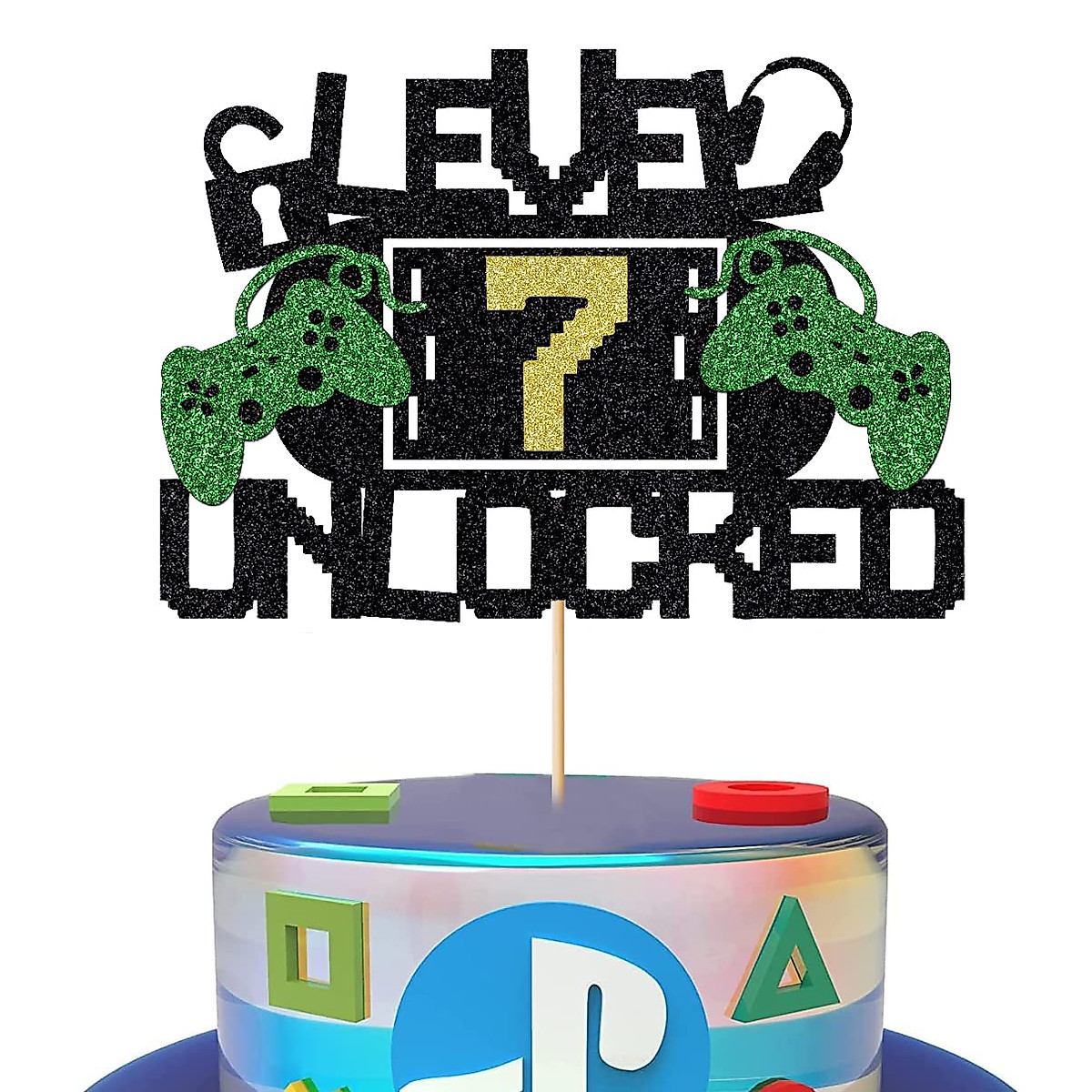 Qerleny Level 7 Unlock Cake Toppers Video Game Cake Toppers Game Console Controllers Gaming Headsets Birthday Cake Toppers (7), Multicolor