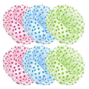 Waterproof Shower Cap,6Pcs Dot Plastic Shower Caps Reusable Elastic Large Shower cap for Women Long Hair
