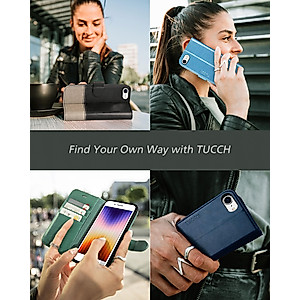TUCCH Wallet Case for iPhone SE 2022/SE 2020/iPhone 8/7, PU Leather Folio Case with Stand Card Slot Magnetic Closure Flip Cover [TPU Interior Case] Compatible with iPhone SE 3/SE2/8/7, Midnight Green