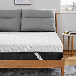 Marsail 3 Inch Gel Memory Foam Mattress Topper for Cooling Sleep, Premium Bed Topper with Non-Slip Removable Soft Cover, CertiPUR-US Certified, Queen White
