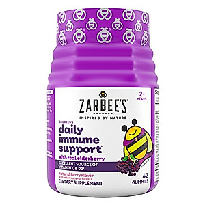 Zarbee's Elderberry Gummies for Kids with Vitamin C; Zinc & Elderberry; Daily Childrens Immune Support Vitamins Gummy for Children Ages 2 and Up; Natural Berry Flavor; 42 Count