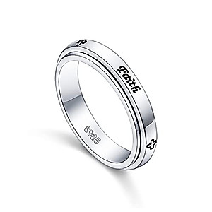 S925 Sterling Silver Spinner Fidget Anxiety Worry Relieving Boredom ADHD Autism Band Rings Faith Hope Love Cross