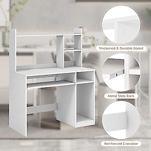 Tangkula White Desk with Hutch &Charging Station, Home Office Desk with Keyboard Tray & CPU Stand, Modern Laptop PC Desk, Space-Saving Writing Study Desk with Bookshelf, Ideal for Dorm Bedroom