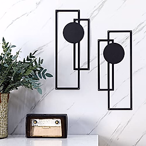 2 Pcs Metal Wall Decor Art Minimalist Wall Art Abstract Metal Vertical Decorations Wall Sculptures Geometric Modern Wall Hanging for Living Room (Rectangular)