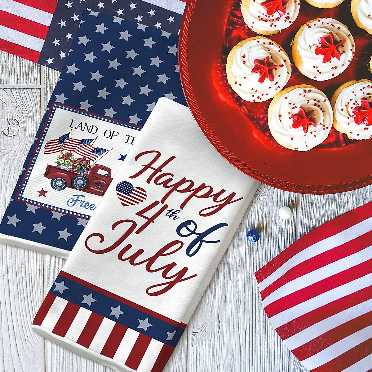 AnyDesign Patriotic Kitchen Dish Towel 18 x 28 4th of July Stars Stripes Dishcloth American Flag Decorative Hand Drying Tea Towel for Independence Day Memorial Day Cooking Baking, 4Pcs