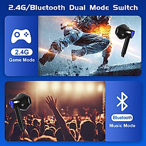 HUHD Wireless Gaming Headset Headphones for Switch PS5 PS4 PC Computer with Microphone, Bluetooth Gaming Earbuds 2.4GHz, Stereo Sound Behind-Neck in-Ear Wireless Game Headphones