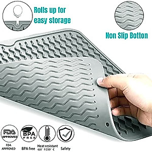 Silicone Dish Drying Mat for Kitchen Counter- Eco Friendly Food Grade Silicone Drying Mat - Easy to Clean Heat Resistant Dish Mat - Large (12" x 16") - Gray