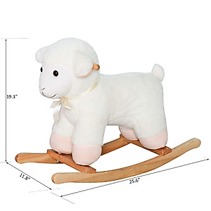 Qaba Lamb Rocking Horse Sheep, Nursery Stuffed Animal Ride On Rocker for Kids, Wooden Plush, White