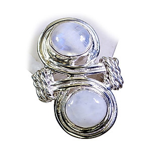 55Carat Genuine Rainbow Moonstone Silver Ring for Women Astrological Handmade US 4,5,6,7,8,9,10,11,12