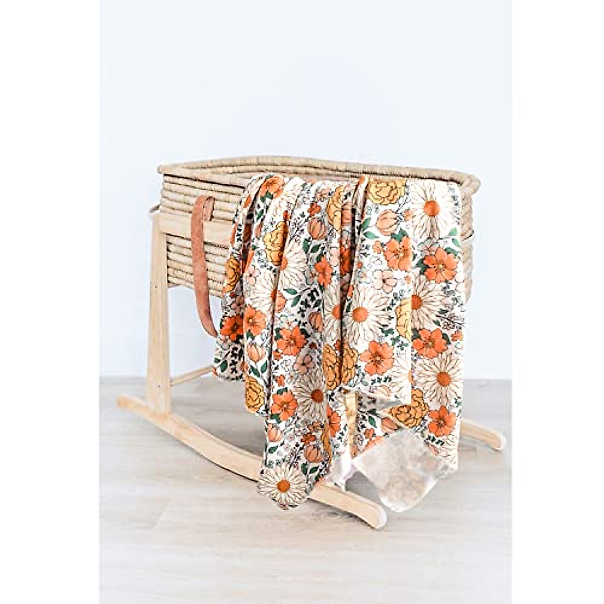 Konssy Baby Girl Newborn Receiving Blanket with Headband Set Baby Swaddle Floral Motif Nursery Swaddle Wrap